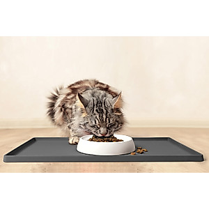 CatGuru Cat Food Mat, Small & Large Pet Food Mat, 100% Waterproof Cat Mat for Food and Water, Silicone Mat For Cat Bowls, Non-Slip Mat For Cat Food and Water Bowl or Cat Water Fountain (Small, Carbon)