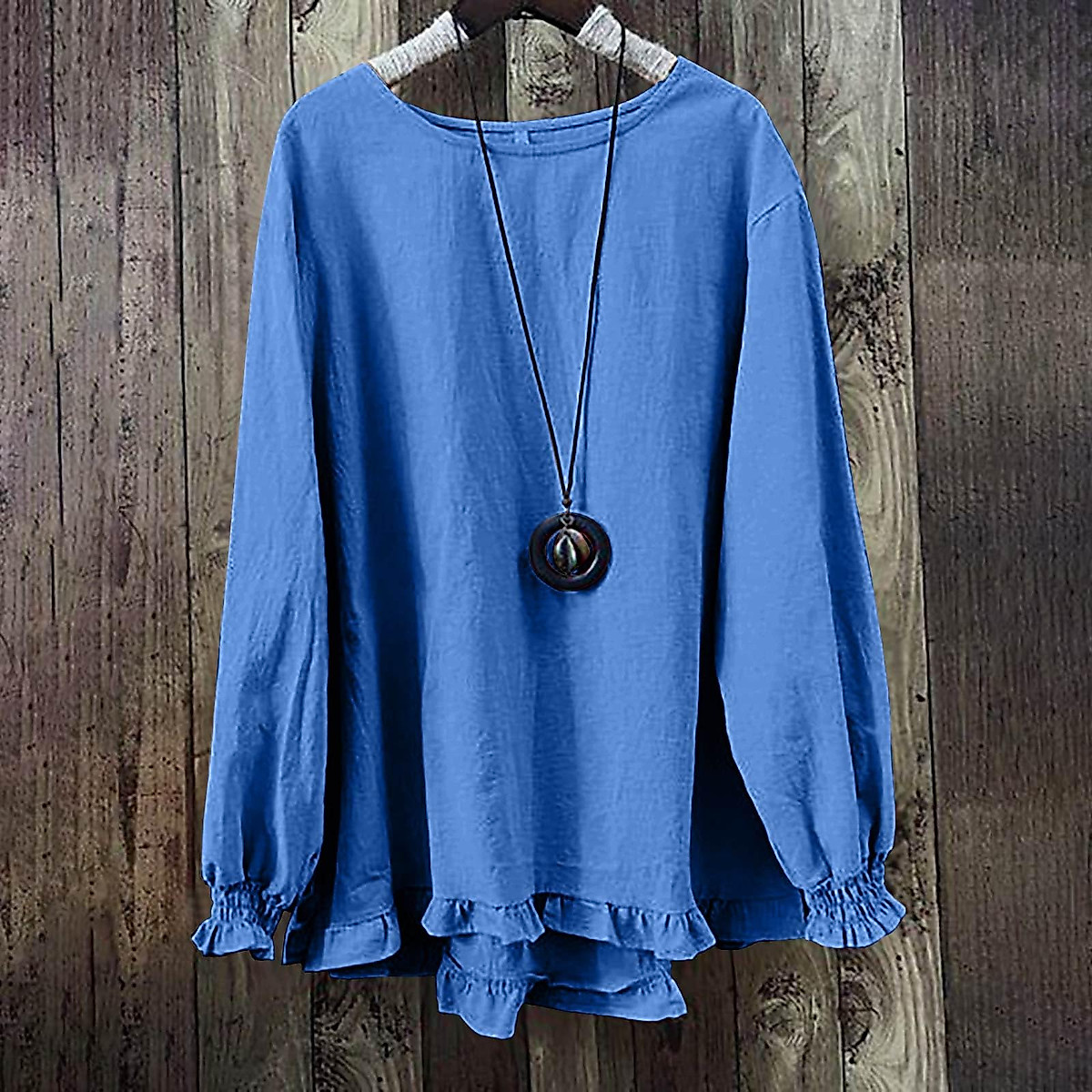 Target Online shoppingcute Country Concert Outfits Women's Cute Preppy Tops Long Sleeve Crewneck Cotton Linen Tops Solid Color Plain Top Fall Fashion Shirts Blouse Blue 2XL