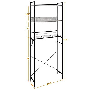SAILUN Over-The-Toilet Storage Rack, 3-Tier Bathroom Organizer Shelf Over Toilet, Freestanding Space Saver Toilet Stands with 2 Hooks, Oak