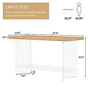 Tribesigns Computer Desk, Modern Home Office Desks, 55 Inch Sturdy Wood Laptop Writing Table, Suspended Island Table with Acrylic Legs, Industrial Simple Study Table Home Office, Natural