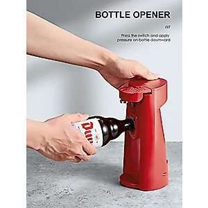 Electric Can Opener, Reemix Automatic Can Opener with Knife Sharpener and Bottle Opener 3 in 1, Easy Push Down Lever (Red)