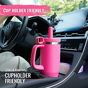 40oz Tumbler, Insulated Stainless Steel Water Bottle with Straw, Cover Cap, Leak Proof Travel Tumbler with Handle, BPA-Free, Cupholder Friendly, Gifts for Women & Men, Passion Pink