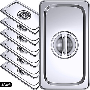 6 Pack 1/3 Size Steam Table Pan Covers, Solid Steam Table Pan Lids, Stainless Steel Hotel Pan Lid with Handle, Catering Food Pan Cover, Silver Buffet Pan Lids, Hotel Pan Cover for Catering