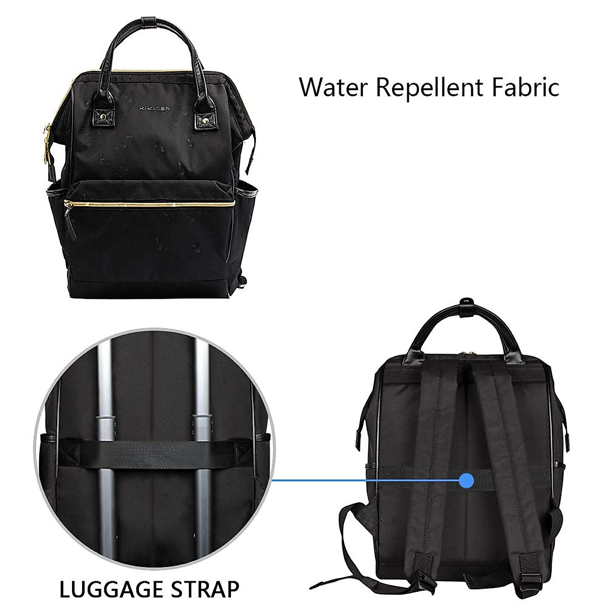 KROSER Laptop Backpack 15.6 Inch Stylish School Backpack Doctor Bag Water Repellent College Casual Daypack with USB Port Travel Business Work Bag for Men/Women-Black