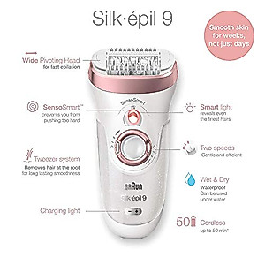 Braun Silk-épil 9 9-890 Facial Hair Removal for Women, Bikini Trimmer, Womens Shaver Wet & Dry, Cordless and 7 extras