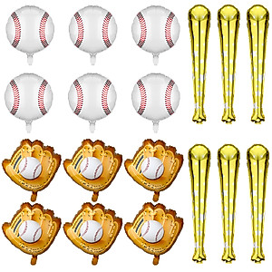 18 Pieces 18 Inch Baseball Balloons Baseball Foil Balloons 20 Inch Baseball Glove Jumbo Balloons 30 Inch Baseball Bat Balloons for Birthday Sports Theme Party Decoration Photo Props Supplies