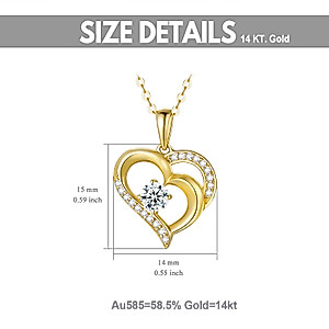 14K Solid Gold Heart Necklace Jewelry for Women, Dainty Real Gold Double Love Hearts Pendant Necklace Delicate Love Jewelry Gift for Mom, Wife 16-18 inch
