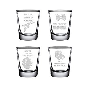 Brindle Southern Farms SW Etched Shot Glass Set of 4: Sci-fi Space Star Noises Wars Shot Glasses