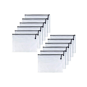 Oaimyy-B6(5.5"x 7.5"),12 Pcs,Plastic Mesh Zipper Pouch Document Folders Bag Zip File Folders for School Office Supplies, Travel,Puzzles Games Organizing Storage-Black