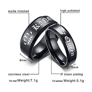 Stainless Steel His Queen Ring Bands for Her Promise Black,Gold,Size 7