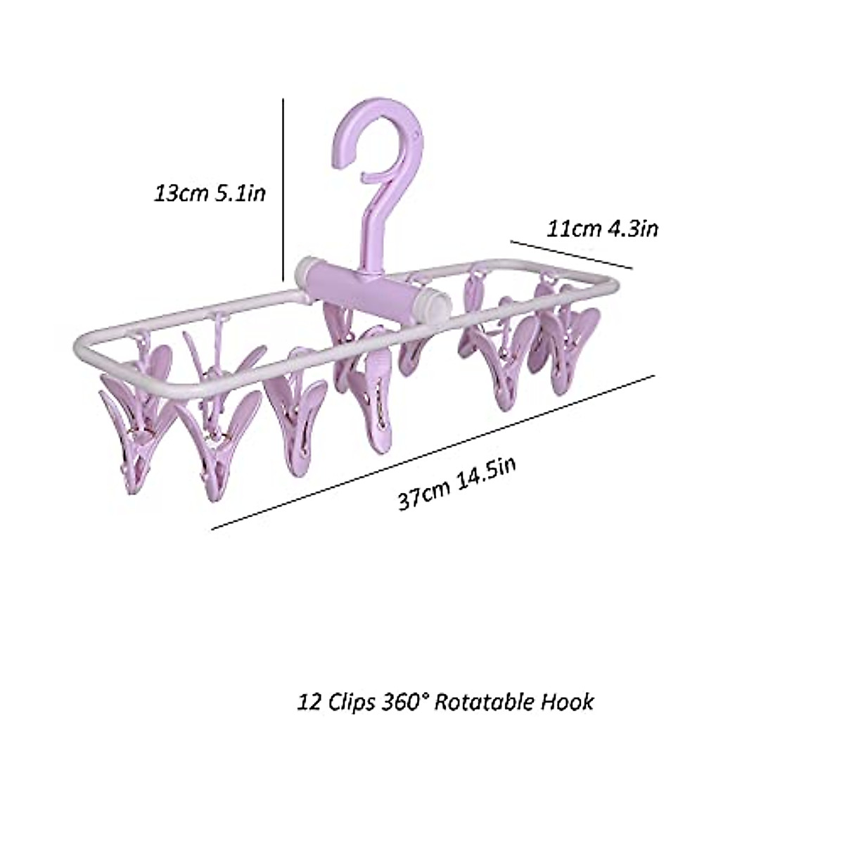 Setaria Viridis Foldable Clip Hangers Clothes Drying Racks Portable Hangers 2 Pack Socks 12 Clips Hook for Drying Towels Baby Clothes Gloves (Lavender Light Green)