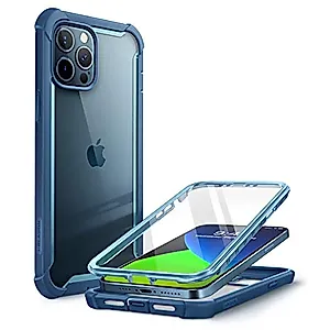 i-Blason Ares Case for iPhone 12 Pro Max 6.7 inch (2020 Release), Dual Layer Rugged Clear Bumper Case with Built-in Screen Protector (Blue)