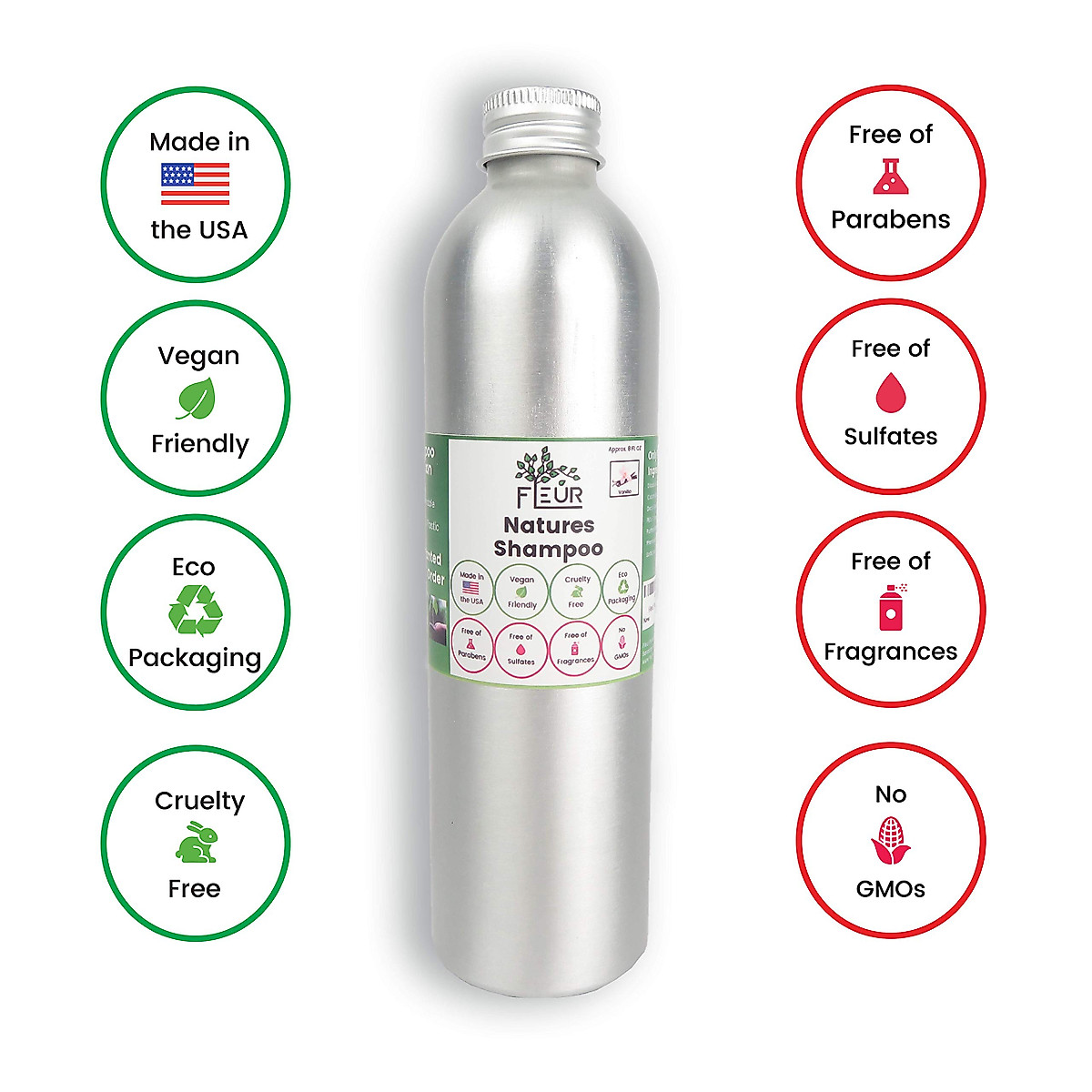 All Natural Eco Friendly Shampoo for Men, Women, & Kids - Sulfate Free, Vegan Friendly, Daily Shampoo - 8.0 oz