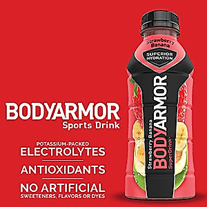 BODYARMOR Sports Drink Sports Beverage, Strawberry Banana, Natural Flavors With Vitamins, Potassium-Packed Electrolytes, Perfect For Athletes, 16 Fl Oz (Pack of 12)