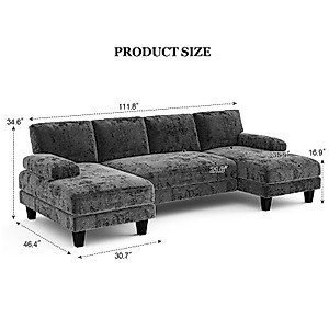 Txtin's U Shaped Sectional Couches for Living Room, 111 Inch Modular Sofa with Double Chaise, Large Lounge Couch for Apartment,Grey