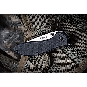 Sheffield 12164 Berda Assisted Open Knife, 3 Inch Blade EDC Knife, for Survival Gear, Self Defense, and More, G10 Handle, Partially Serrated