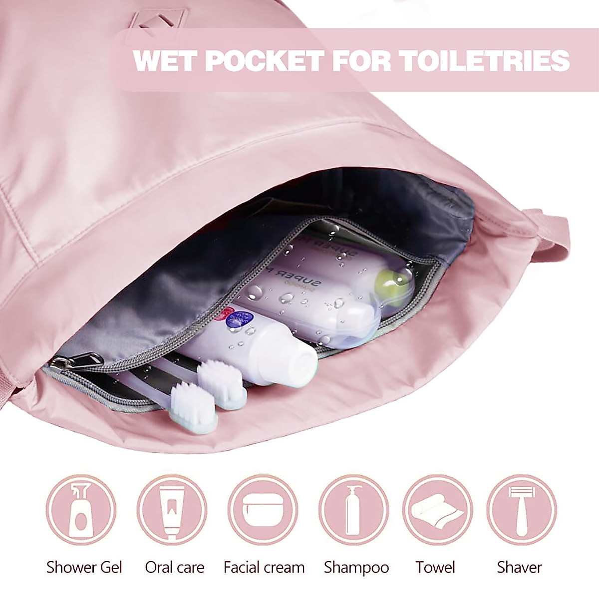 BAVELOE Drawstring Backpack with Wet Pocket Gym Backpack Water-Resistant Cinch String Bag Beach Swim for Women Men（Pink）