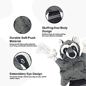 Maestro Pets No Stuffing Dog Toys, Crinkle Dog Toys, 3 in 1 Plush Dog Toys with Rope Legs, Squeakers and Crinkle Paper, Dog Rope Squeaky Toys for Puppies, Small, and Medium Dogs (Raccoon)