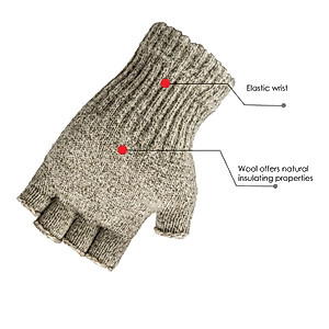 Illinois Glove Company Fingerless Ragg Wool Gloves Made in the USA Style 351 (Small)