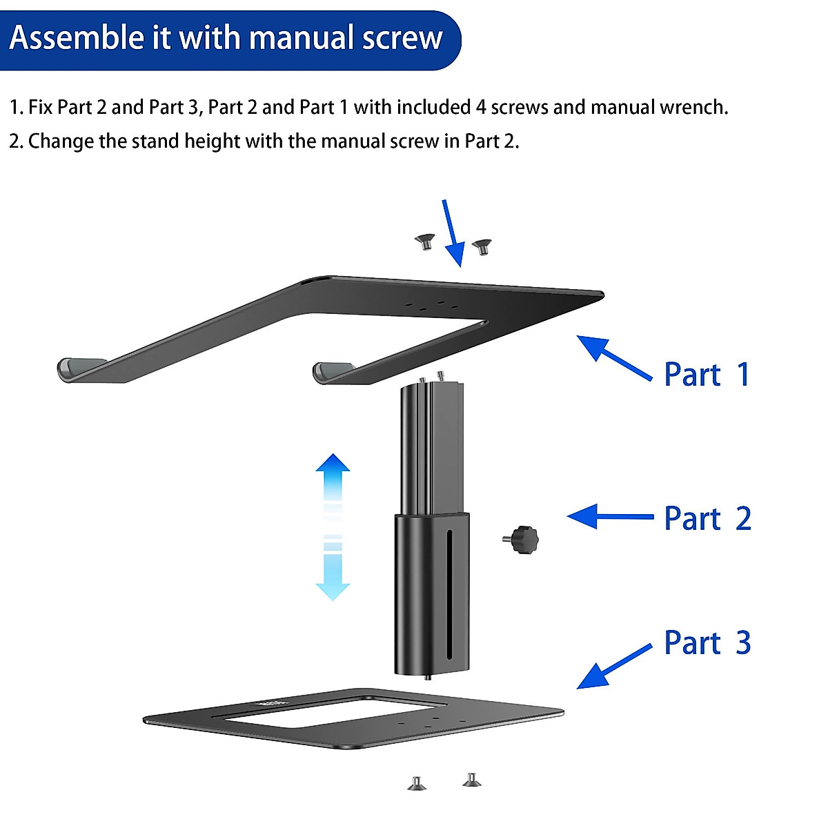 BESIGN Aluminum Laptop Stand, Ergonomic Adjustable Notebook Stand, Riser Holder Computer Stand Compatible with Air, Pro, Dell, HP, Lenovo More 10-15.6" Laptops (Black)