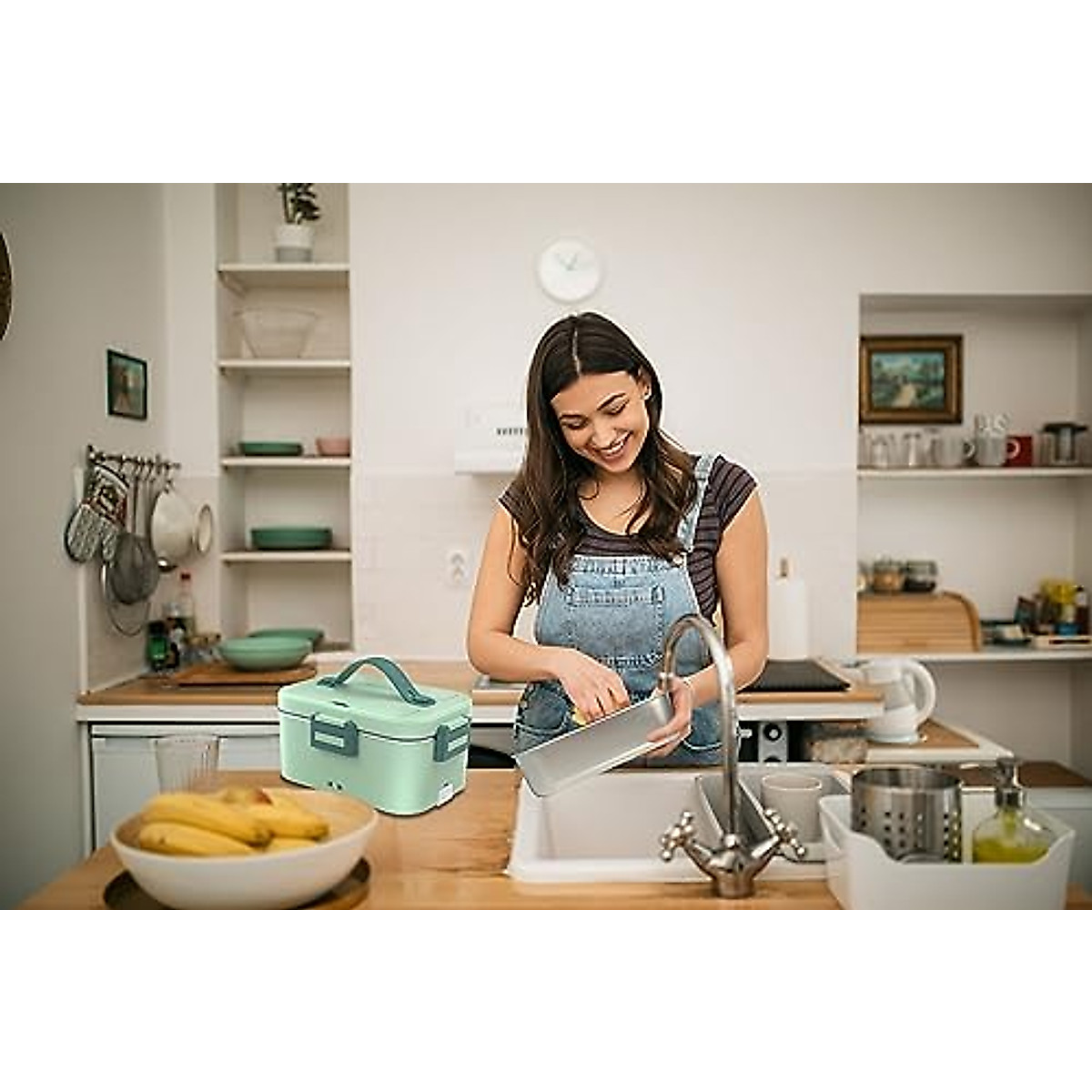 Adocfan Electric Lunch Box 75W 1.8L Food Warmer Heater 12V 24V 110V Faster Heated Lunch Box for Car/Truck/Home Portable Heating Boxes with 304 SS Container Fork & Spoon (Light green)