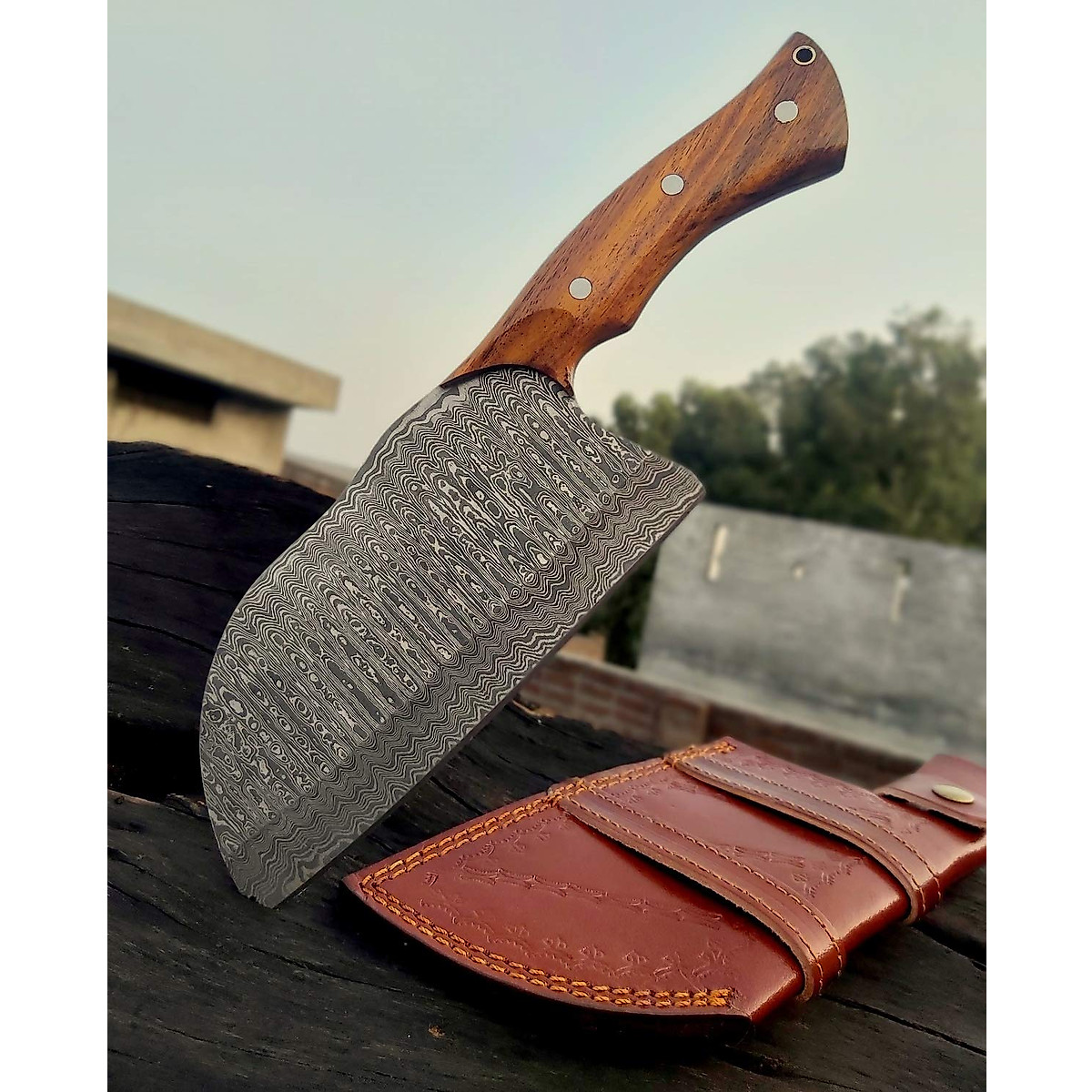 JNR TRADERS Damascus Cleaver, Damascus Serbian Chef Knife, Meat Cleaver, 12 in Cleaver Chef Knife, Kitchen Cleaver 5518Ld