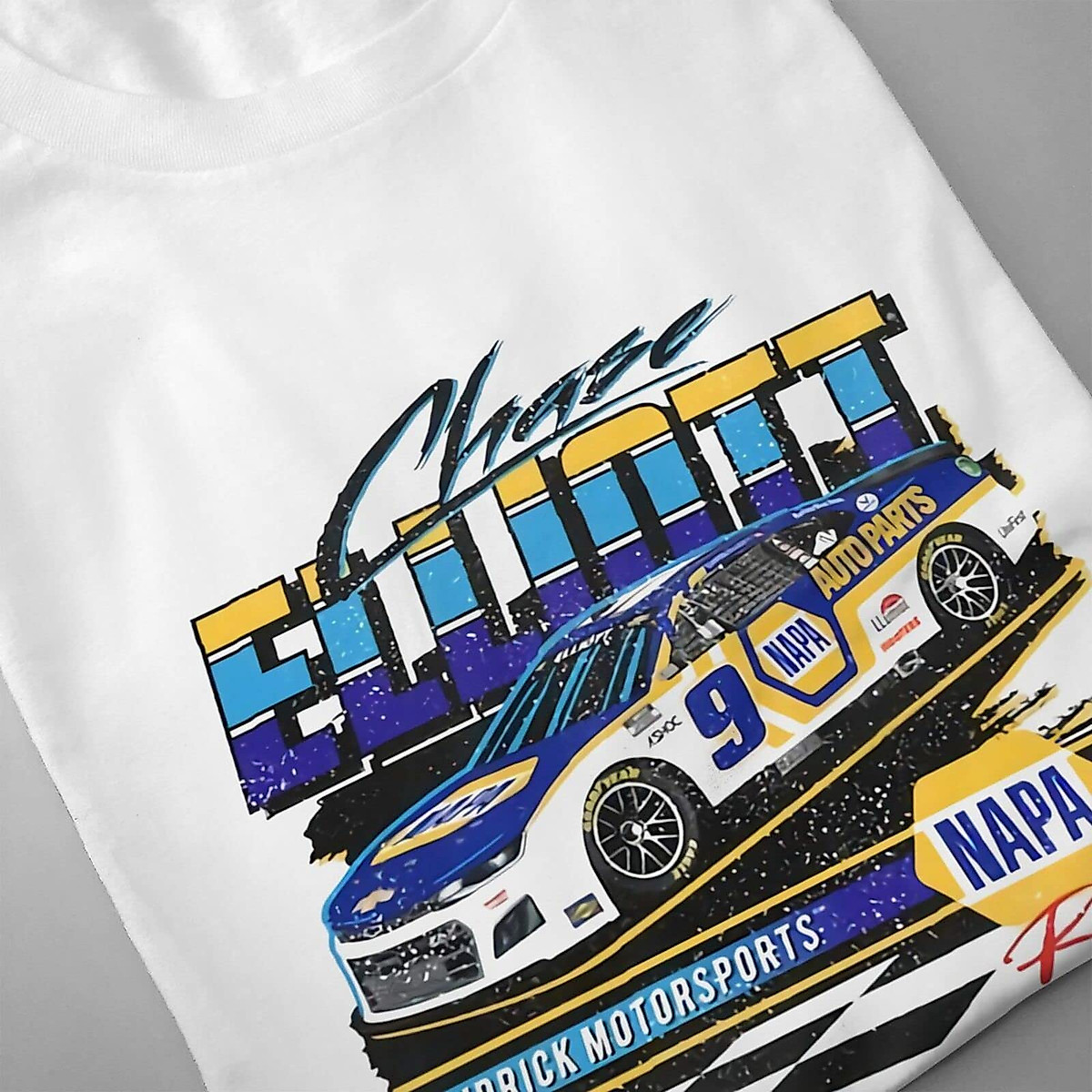 Chase Elliott 9 Men's T-Shirt Crewneck T-Shirt Printing Performance Classic Short Sleeve White