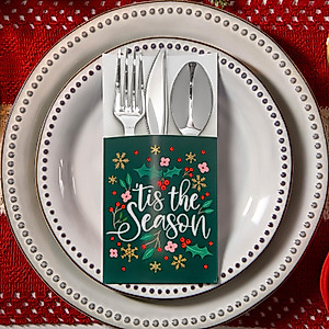 Christmas Utensil Holder Pockets for Holiday Dinner Parties (3.7 x 7.5 In, 36 Pack)