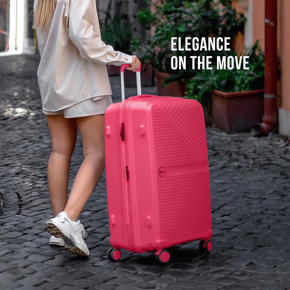Feelway Travel 3-Piece Hard Side Luggage Set Durable, Expandable Design with 360° Double Spinner Wheels, TSA Lock, Telescopic Handle, Secure Zipper (Pink, Set of 3 (20", 24", 28"))