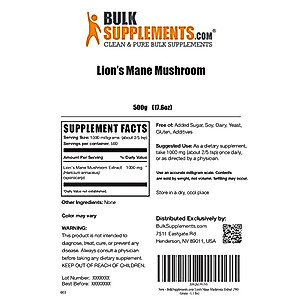 BULKSUPPLEMENTS.COM Lion's Mane Mushroom Extract Powder - Herbal Extract Supplement for Immune Support - Gluten Free - 500mg per Serving, 1000 Servings (500 Grams - 1.1 lbs)