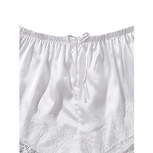 WDIRARA Women' Silk Satin Pajamas Set 4pcs Lingerie Floral Lace Cami Sleepwear with Robe Snow White XS