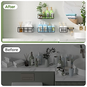 TOPCHASE Shower Caddy Shower Organizer, 4 Pack Shower Shelves for Inside Shower, Rustproof Adhesive Black Shower Storage Rack With Built-in Soap Dish