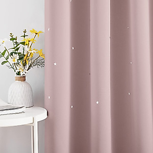 NICETOWN Nursery Blackout Curtains for Babys Bedroom, Grommet Thermal Insulated Room Darkening Kids Star Curtains for Girls Room Thanksgiving Decor, 1 Panel of 52 x 63 Inch, Light Pink