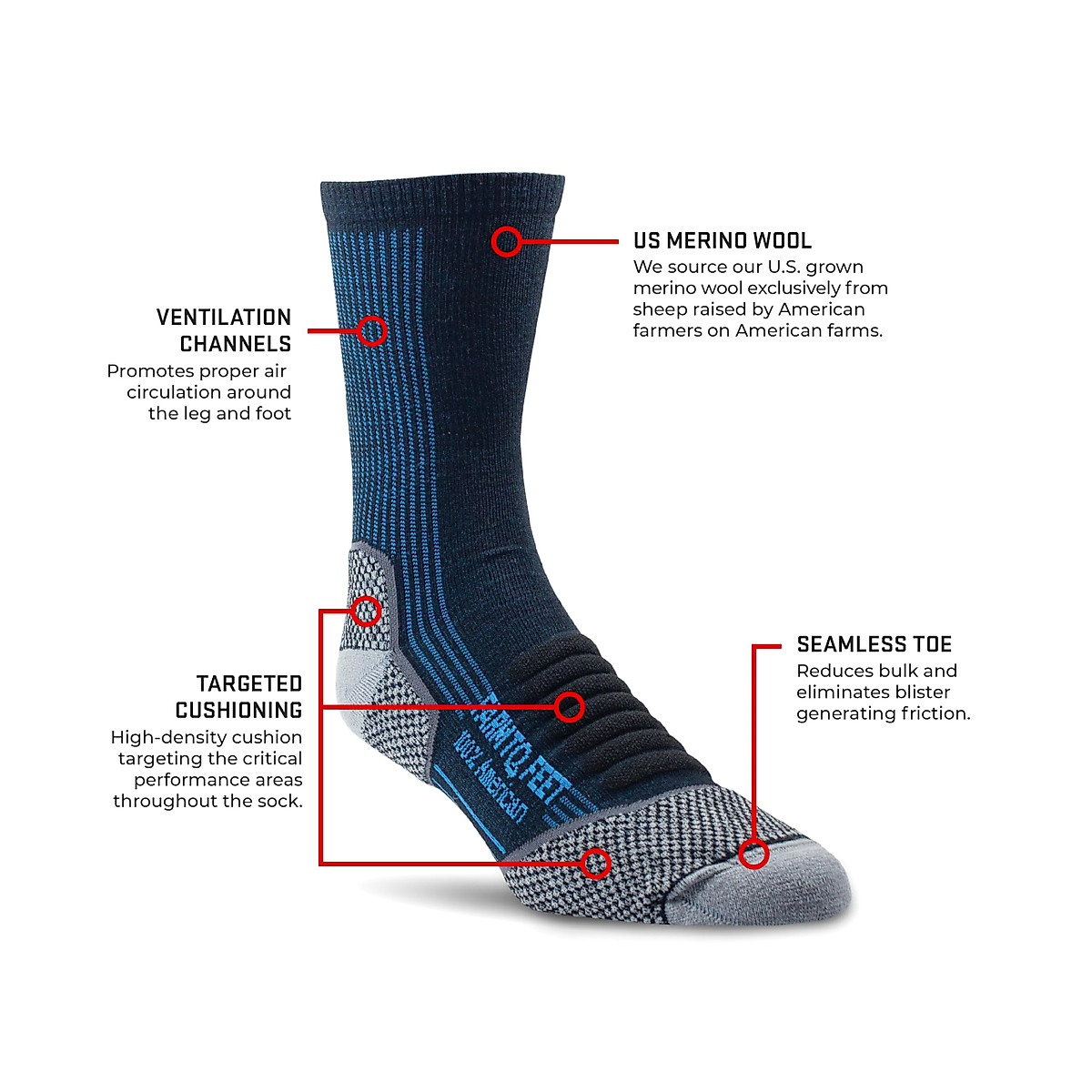 Farm to Feet Men's Damascus Lightweight Technical 3/4 Crew, Charcoal, Medium