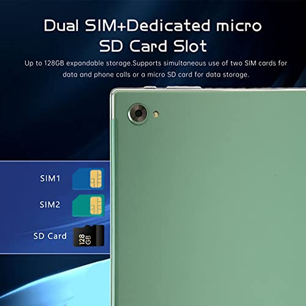 10.1in Tablet, 6000mAh Rechargeable HD Tablet Green 8GB RAM 256GB ROM 2.4G 5G WiFi for Entertainment (US Plug)