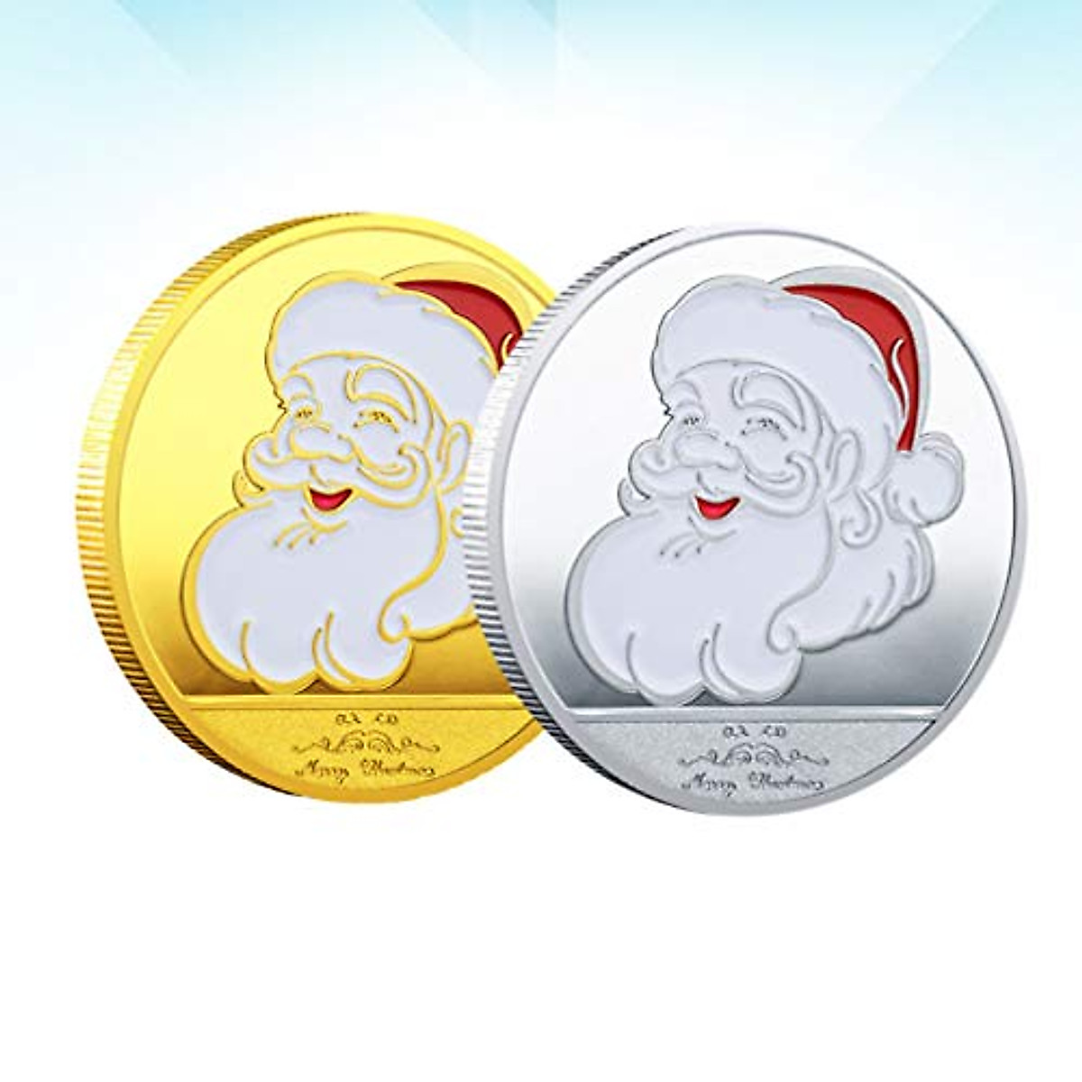 Amosfun 2pcs Christmas Challenge Coins Silver Santa Claus Coins Commemorative Coins Collection Arts Christmas Party Favors Gifts (Silver + Golden)