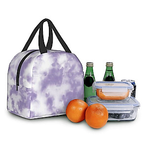 Purple Clouds Tie Dye Lunch Box Bento Travel Bag Picnic Tote Bags Insulated Durable Container Shopping Bag Reusable Waterproof Bags For Adult Women Men