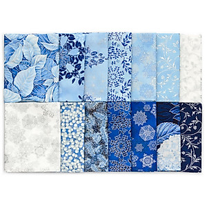 Holiday Flourish Snow Flower Blue 14 Fat Quarters Robert Kaufman Fabrics FQ-2015-14