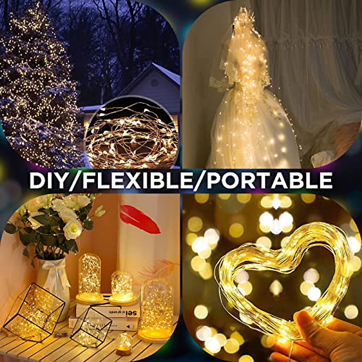 buways Fairy Lights,2-Pack Battery Operated Waterproof Warm White 50 LED Fairy String Lights,16.4ft Copper Wire Light with Remote Control for Christmas Parties,Garden and Home Decoration