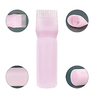 Yebeauty Root Applicator Bottle, 2 Pack 6 Ounce Comb Applicator Bottle for Hair Dye Bottle Applicator Brush with Graduated Scale- Pink