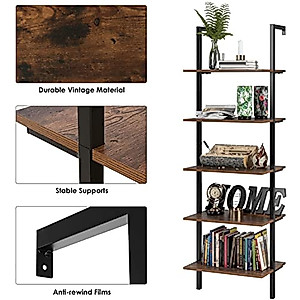 TJLSS Industry Ladder Shelving Unit 5 Tier Display Stand Book Shelf Wall Rack Storage Wood & Metal Frame