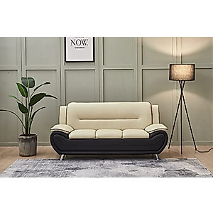 Kingway Faux Leather Living Room Sofas, 6 SEAT, Beige/Black