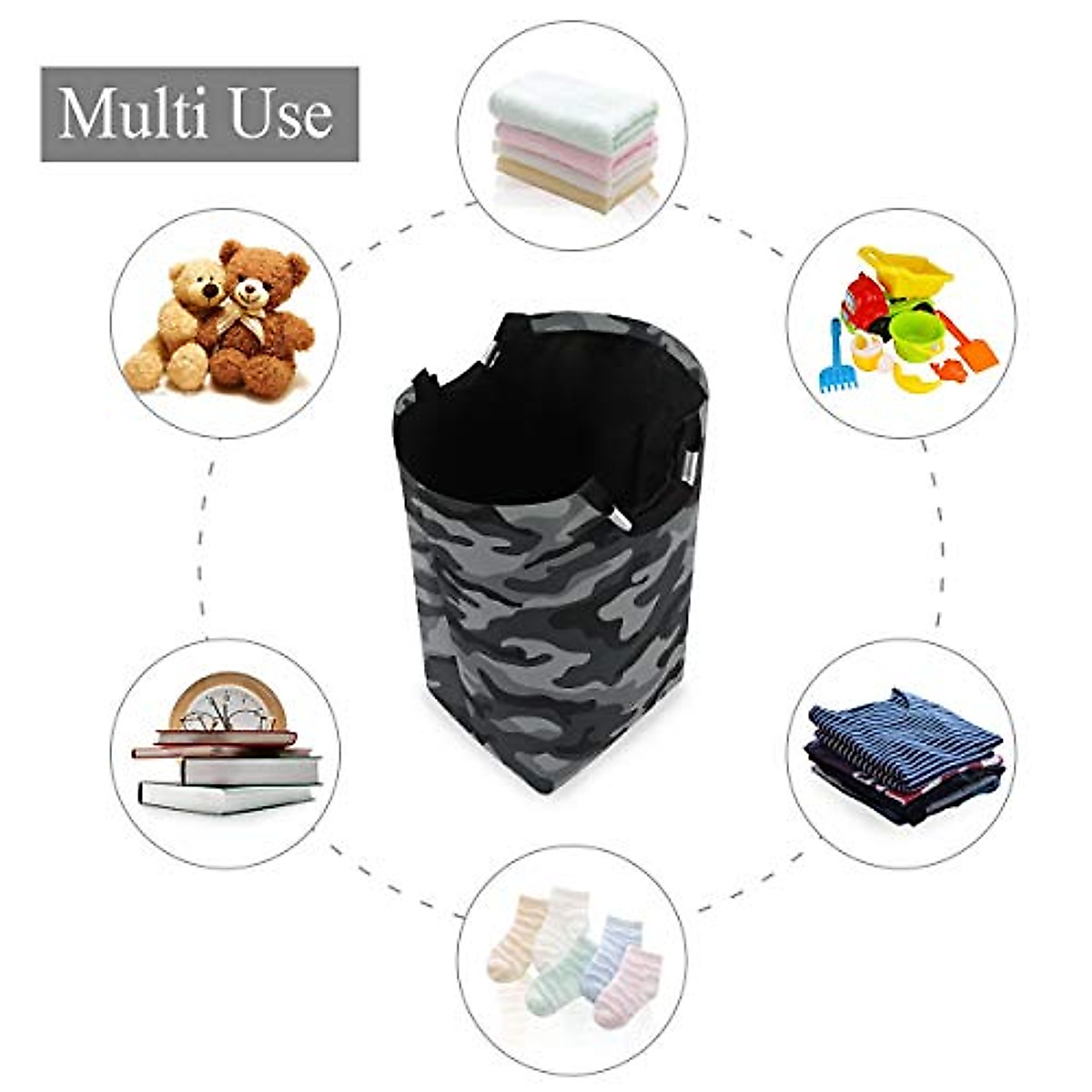 Ollabaky Large Foldable Laundry Hamper Bag with Handles, Army Camouflage Pattern Laundry Basket Box Big Storage Organizer for Family, Dormitory, Washhouse