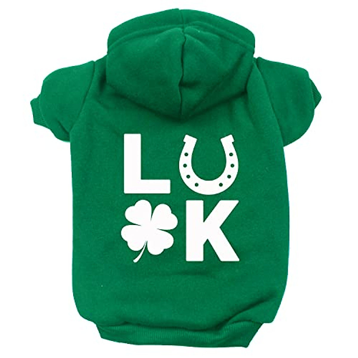 Luck St. Patrick's Day Pullover Fleece Lined Dog Hoodie with Leash Hole Sweatshirt (Green)
