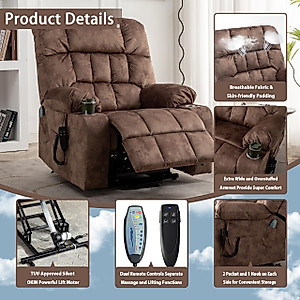 PUG258Y Power Lift Recliner Chair: Electronic Recliner Chair with Heat and Massage for Big and Tall Elderly, 2 Cup Holder, Lay Flat to 180, Dual OKIN Motors - 9688 (XX-Large,Brown Camo)