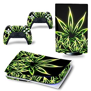 WPS Glossy Protective Vinyl Decal Skin/Stickers Wrap Cover for PS5 Skin Stickers Full Body for Playstation 5 Console and 2 Controllers (PS5 CD Version, Luminous Plants)