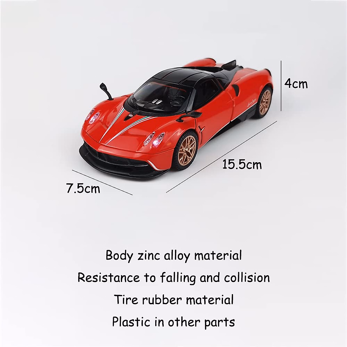 iPariser Alloy Collectible Red Pagani Huayra Dinastia Toy Vehicle Pull Back Die-Cast Car Model with Lights and Sounds