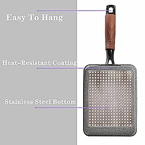 DXBVIEX Japanese Omelette Pan Nonstick With Wooden Lid, Rectangle Tamagoyaki Pan, Small Square Frying Egg Roll Pan, 5.7"x 7.6" With Spatula & Brush (Black)