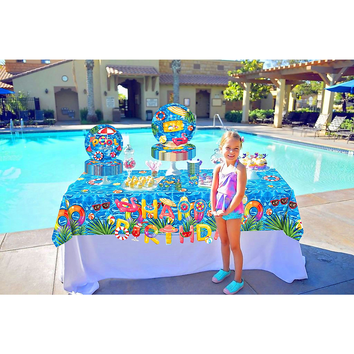 JeVenis 34 PCS Swimming Pool Party Supplies Pool Party Decoration Pool Birthday Party Banner Pool Party Tablecloth Swimming Pool Party Favors Beach Party Banner