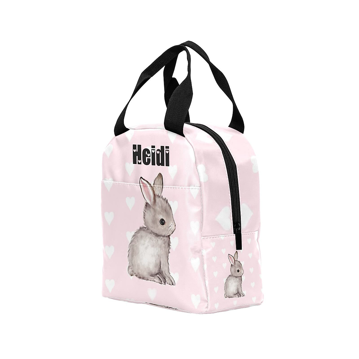 zaaprintblanket Custom Name Lunch Bag For Men Women Personalized Pink Bunny Cooler Lunch Box Portable with Name for Gift Workout Camping